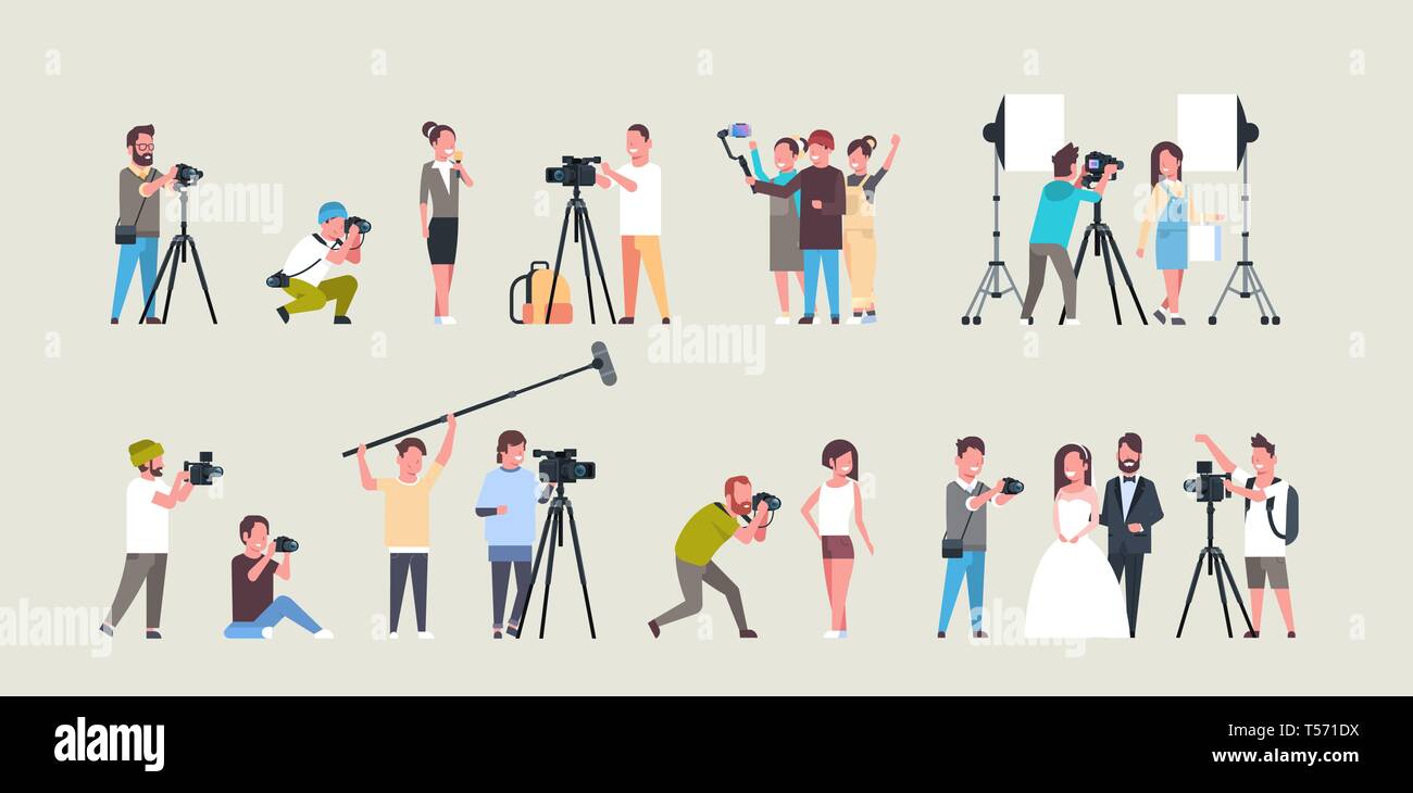 set different poses photographers and cameramans using cameras african ...