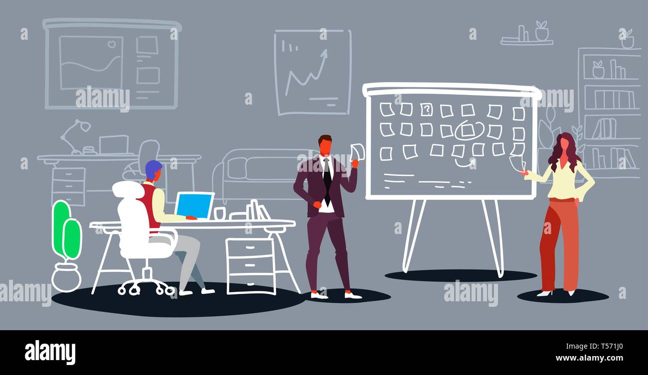 business people scheduling work agenda schedule task board with sticky ...