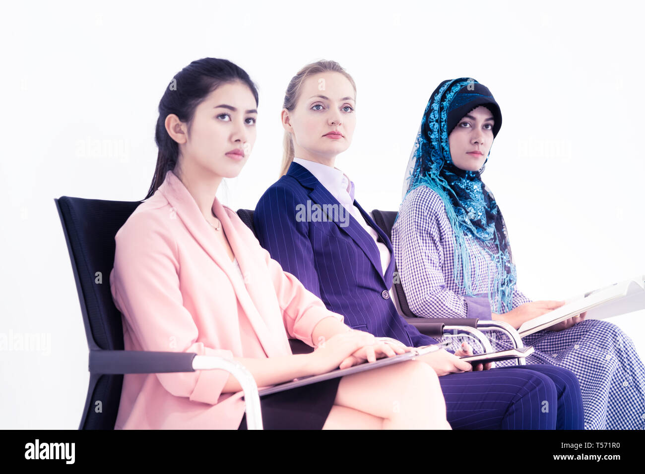 Three Business woman is sitting in conference business training Stock ...