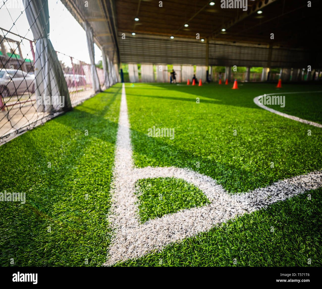 Corner Line of an indoor football soccer training field Stock Photo - Alamy