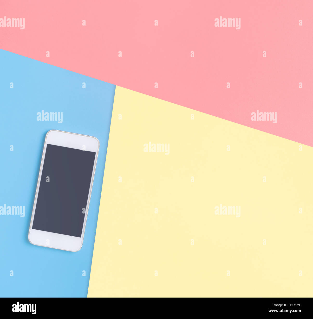 Empty Mobile phone screen on blue copy space for poster and text Stock ...