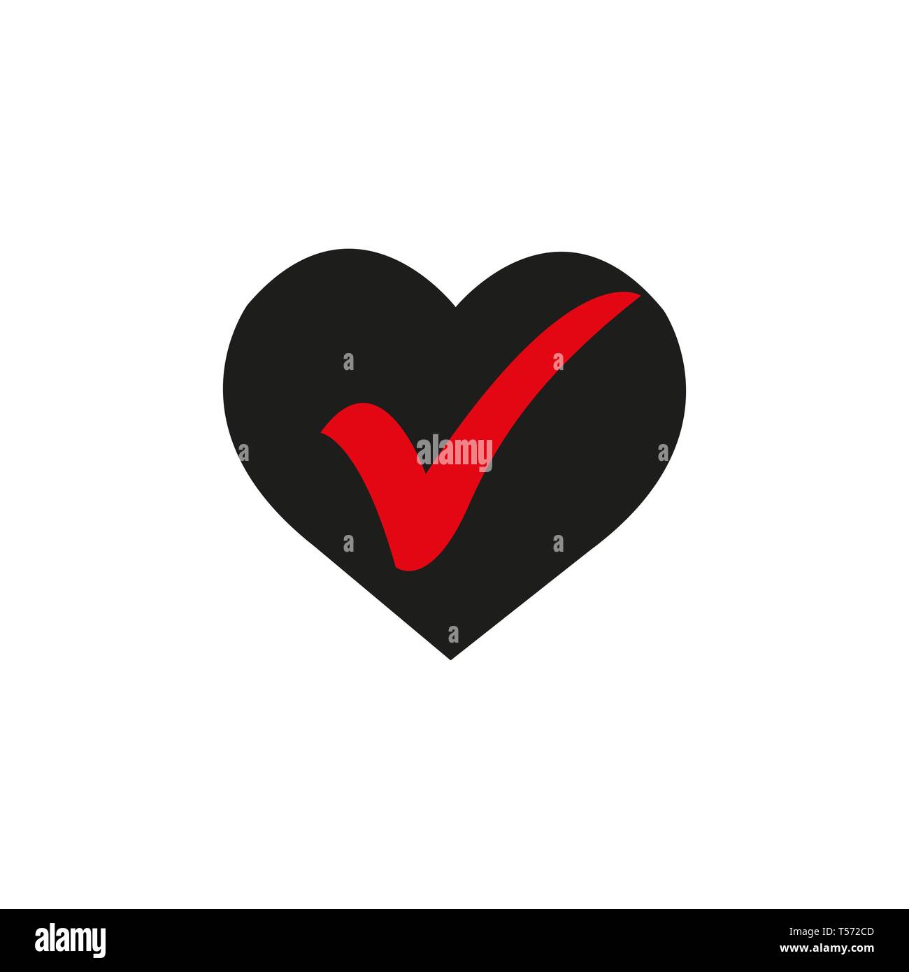 Heart with check icon in a flat design in black color. Vector ...