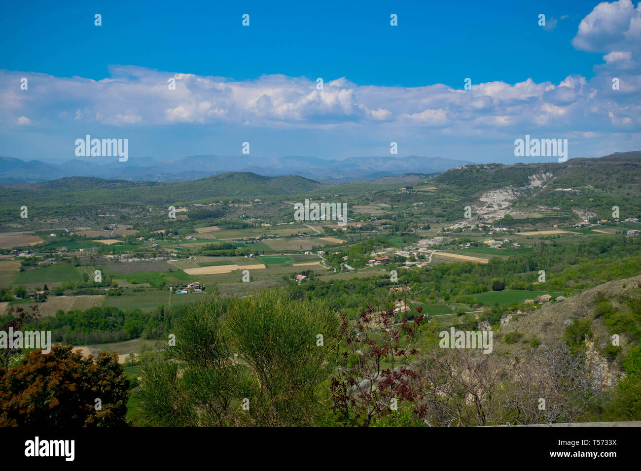 Landscape around the village of Mirabel in the Ardeche region in France ...
