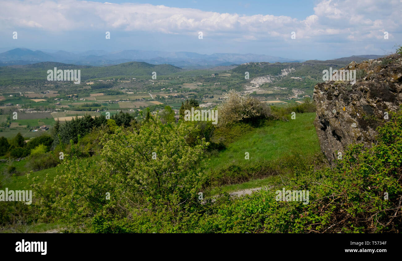Landscape around the village of Mirabel in the Ardeche region in France ...