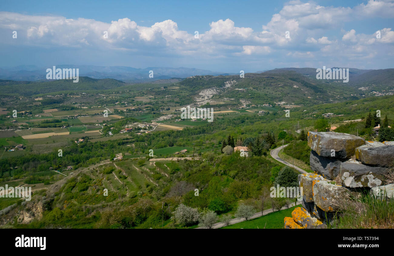 Landscape around the village of Mirabel in the Ardeche region in France ...