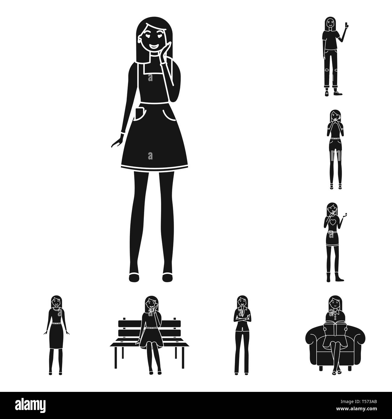 Vector illustration of emotions and female icon. Set of emotions and ...