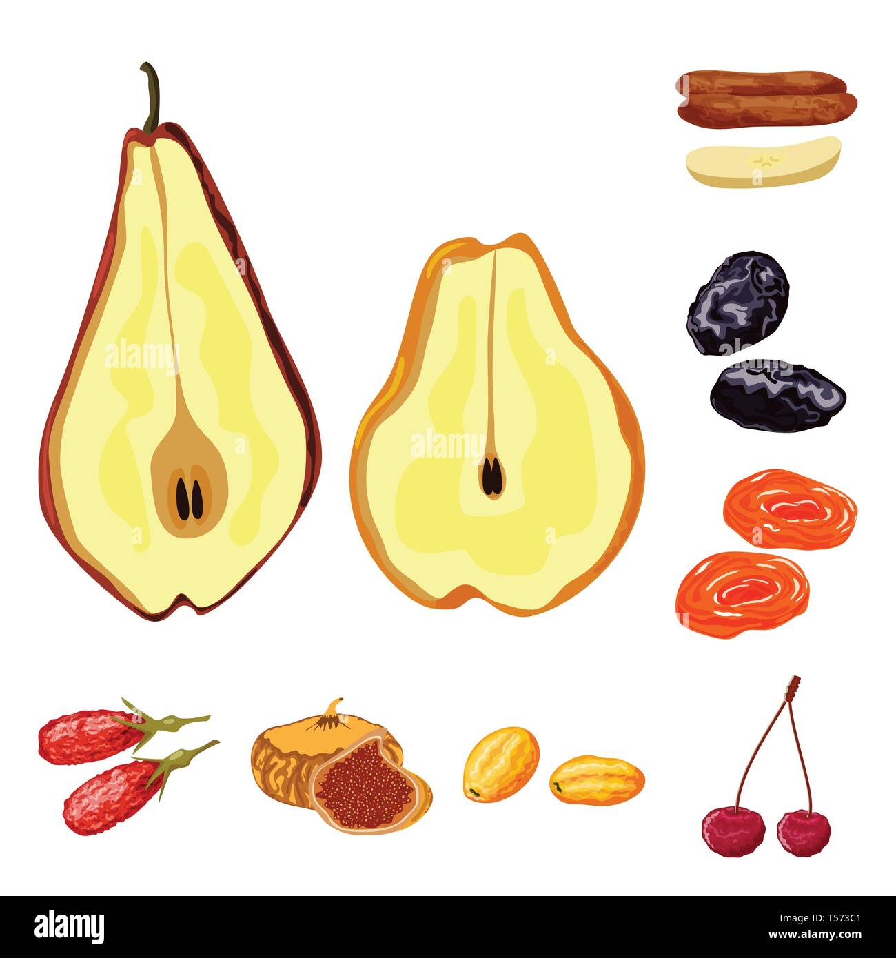 Vector design of fruit and dried icon. Set of fruit and food stock ...