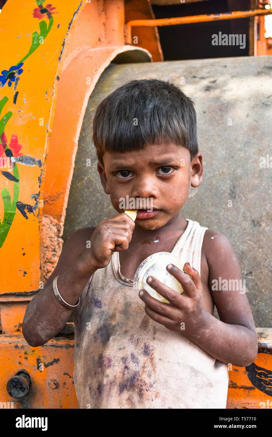 April 21, 2019 - Punjab, Punjab, India - An Indian boy seen eating ice ...