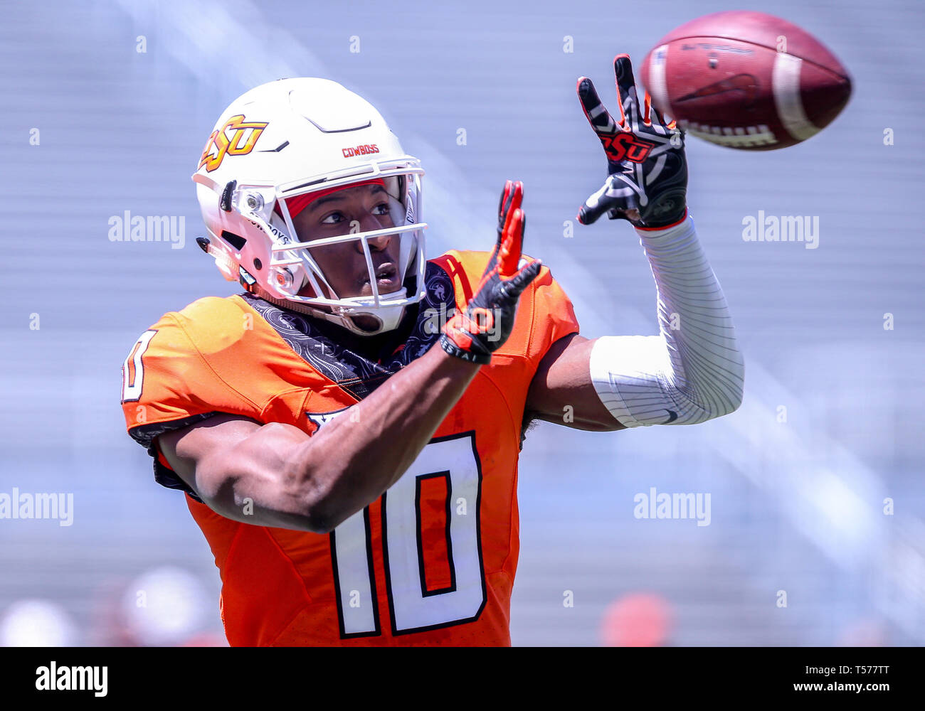 Stillwater, OK, USA. 20th Apr, 2019. Oklahoma State's Tyrell Alexander ...