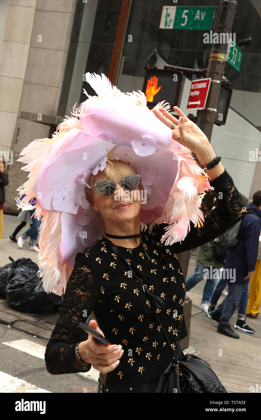 April 21, 2019 - New York City, New York, U.S. - A parade goer wears an ...