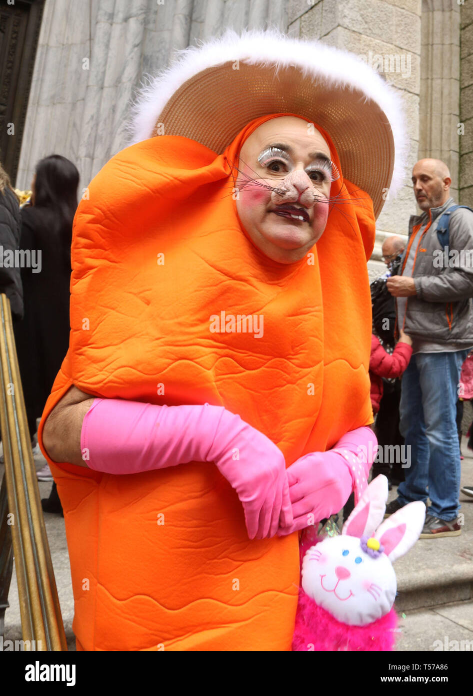 New York City, New York, USA. 21st Apr, 2019. A parade goer wears an ...