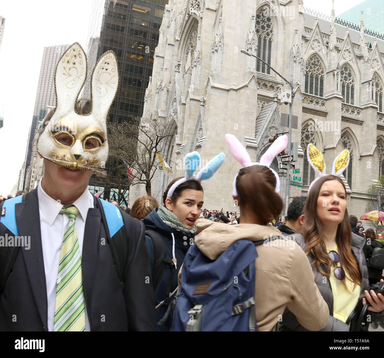New York City, New York, USA. 21st Apr, 2019. Parade goers wear Easter ...