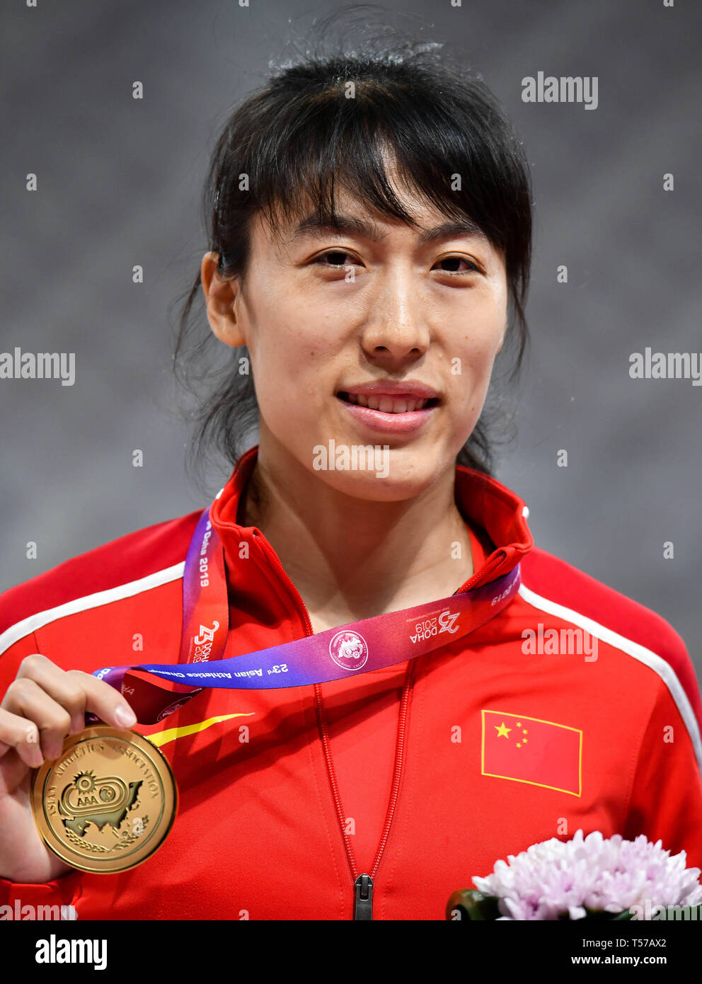 Doha, Qatar. 21st Apr, 2019. Lyu Huihui of China celebrates during the ...