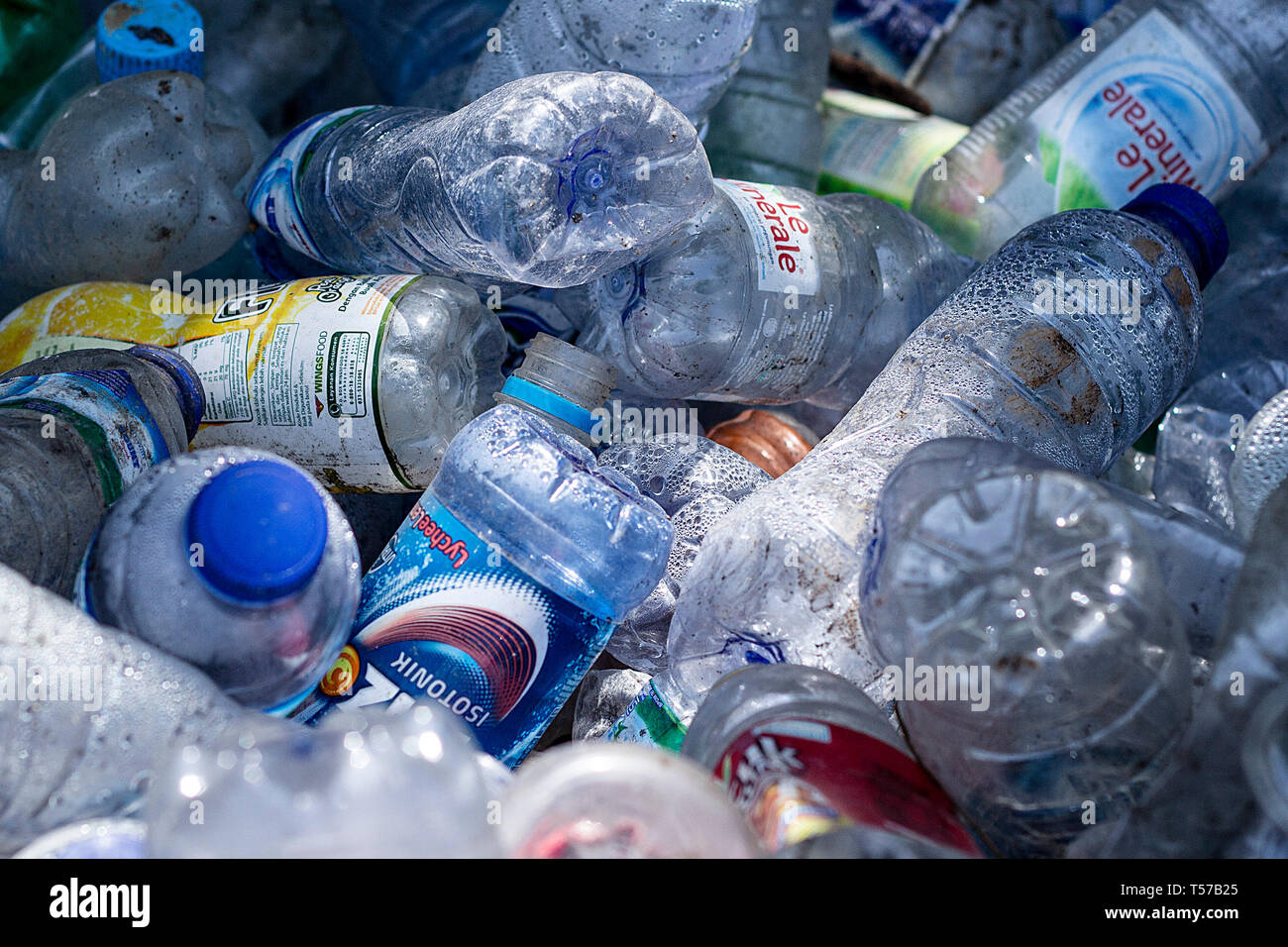 Pile of plastic bottle trash seen collected by scavengers at a garbage ...