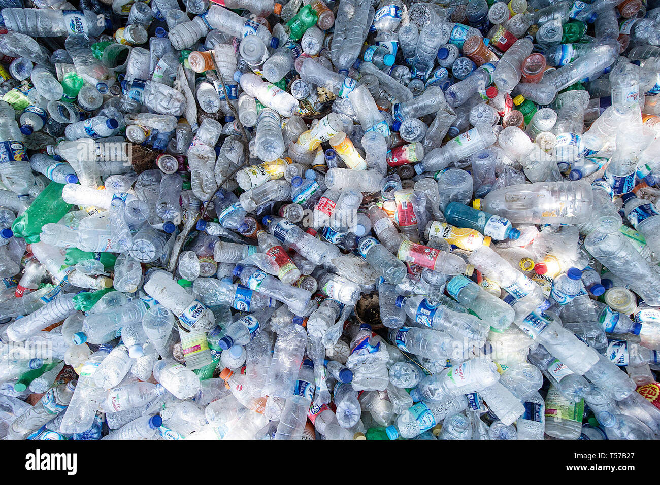Pile of plastic bottle trash seen collected by scavengers at a garbage ...