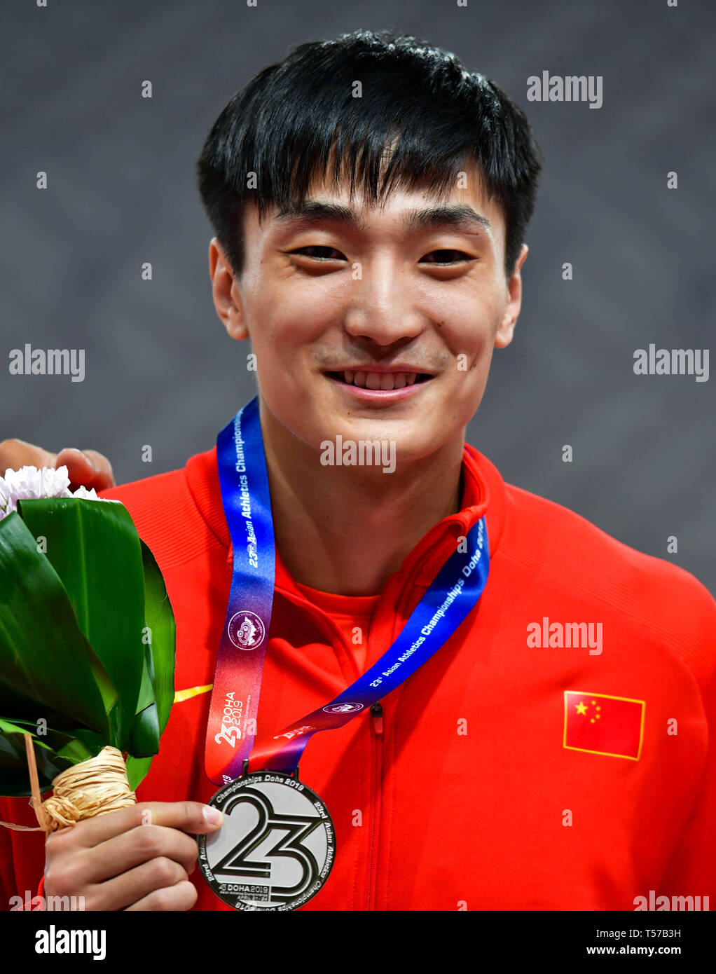 Doha, Qatar. 21st Apr, 2019. Zhang Wei of China celebrates on the ...