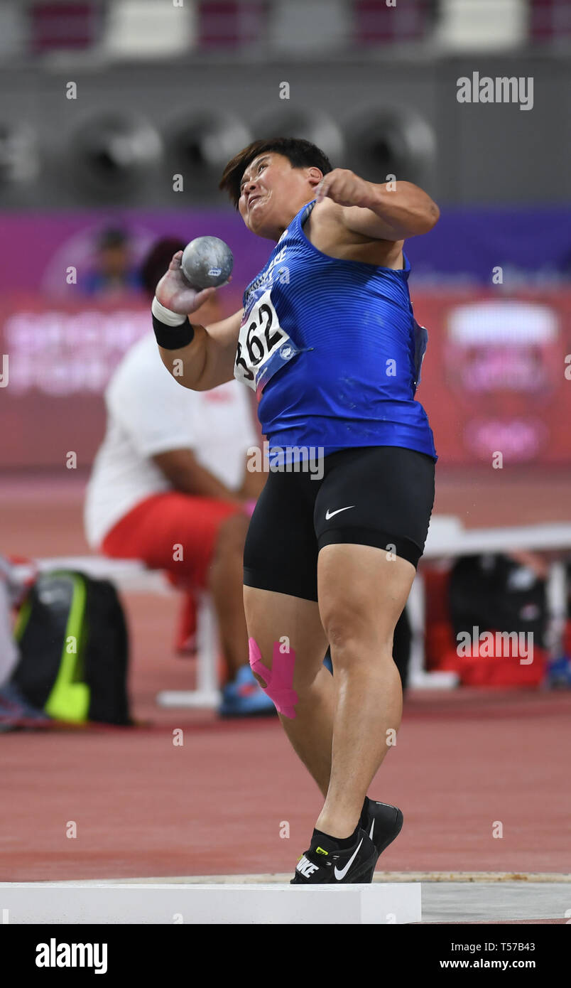 Doha, Qatar. 21st Apr, 2019. Lin Chia-Ying of Chinese Taipei competes ...