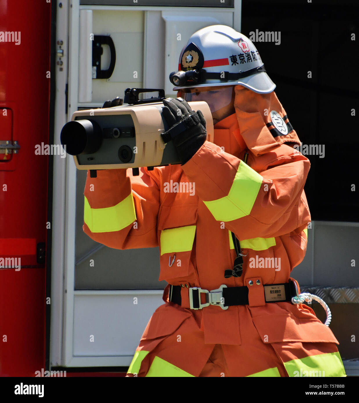 Member of Unified Task Forces of Tokyo Fire Department's demonstrates ...