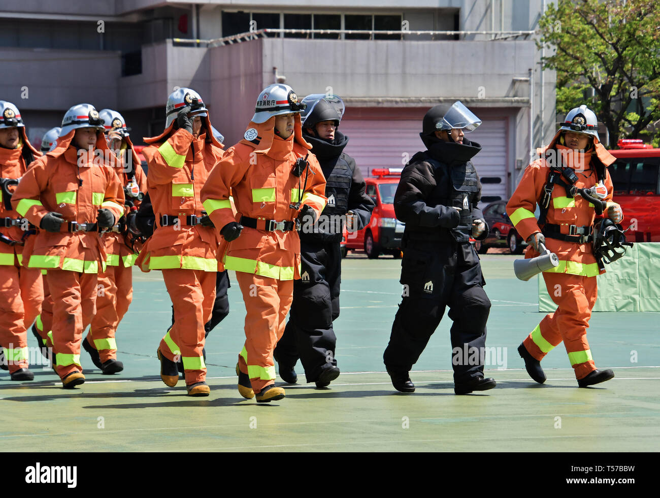 Member of Unified Task Forces of Tokyo Fire Department's demonstrates ...