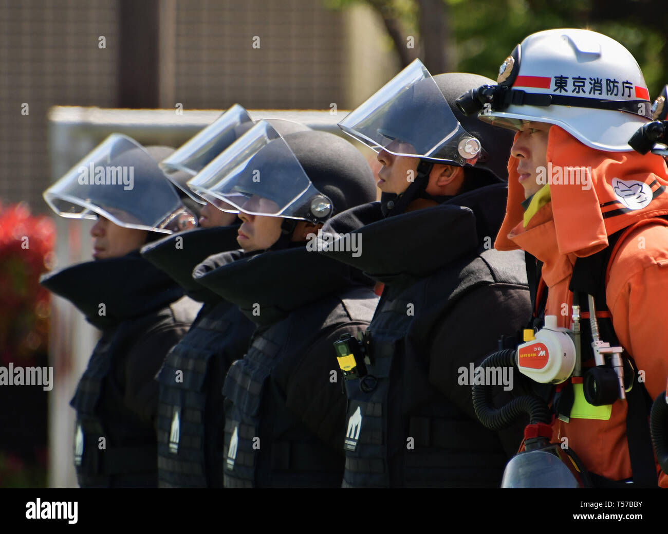 Member of Unified Task Forces of Tokyo Fire Department's demonstrates ...