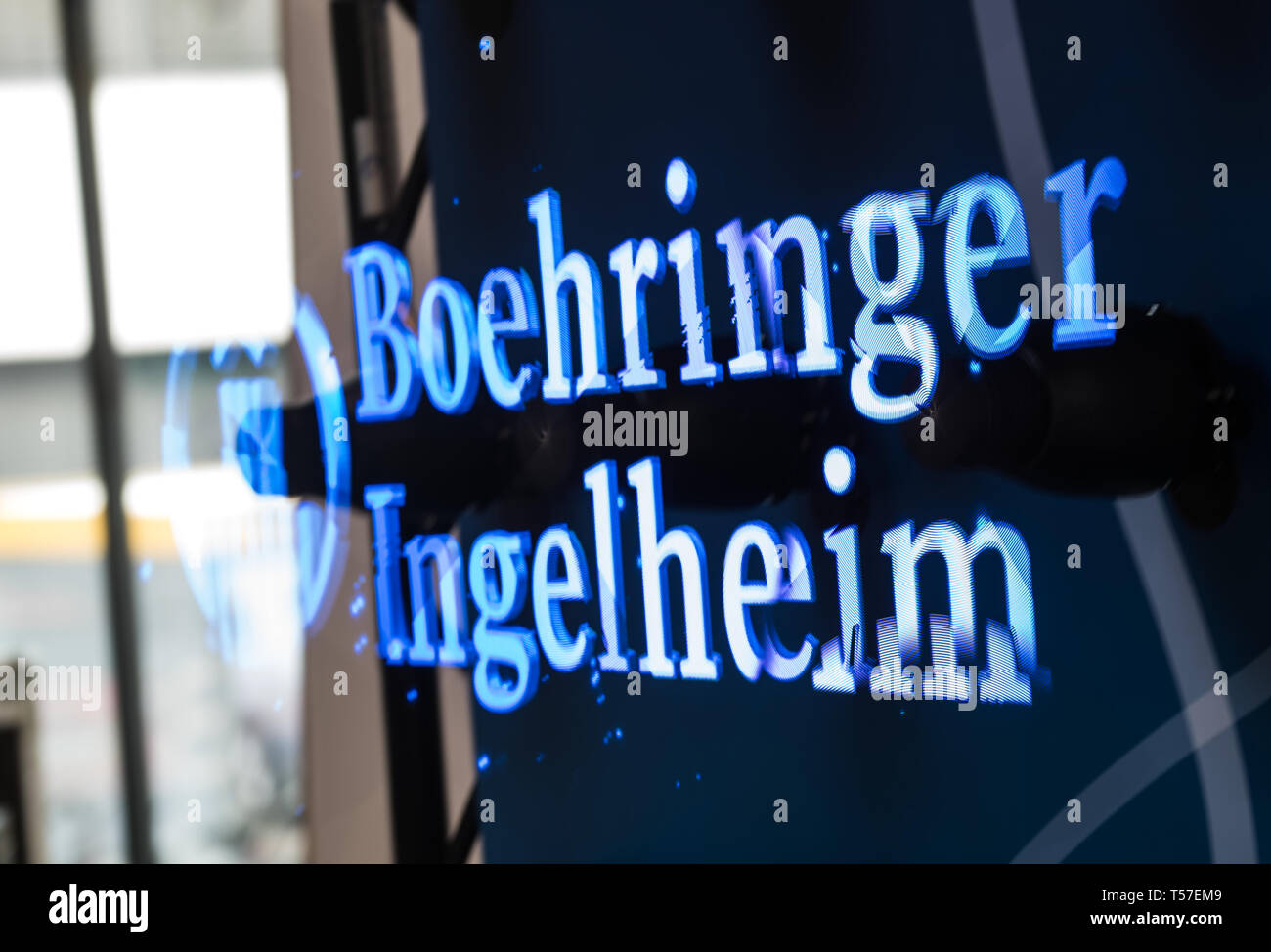 Ingelheim, Germany. 18th Apr, 2019. The lettering of the pharmaceutical ...