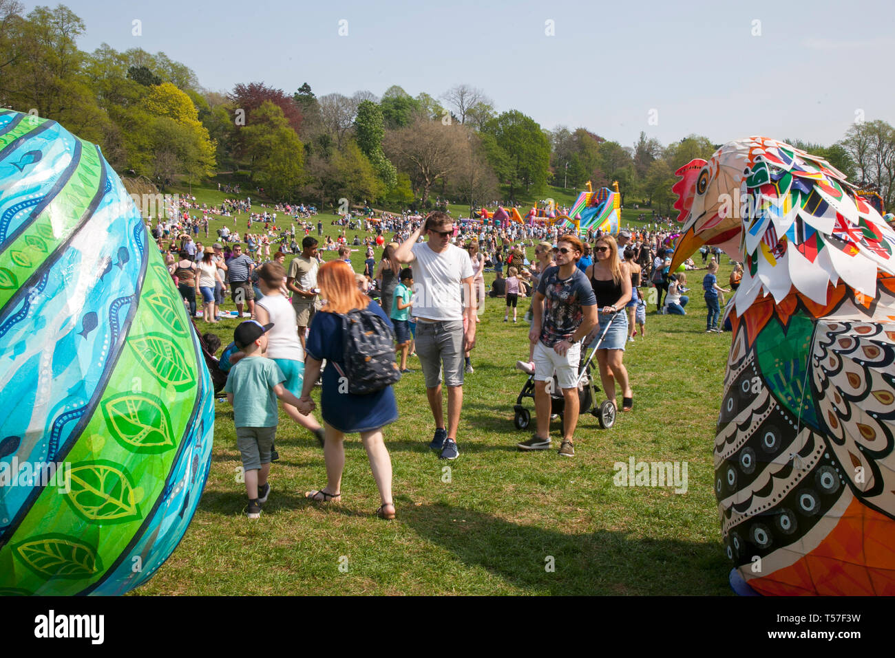Paper-mache oversize big Easter chicken in Preston, Lancashire. April ...