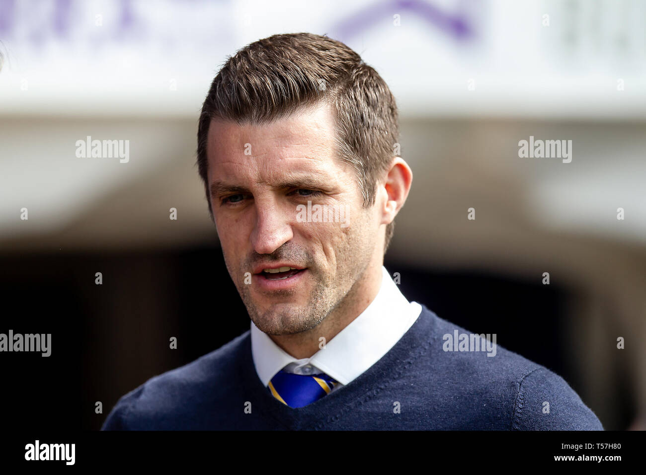 Shrewsbury, UK. 22nd Apr, 2019. Sam Ricketts Manager of Shrewsbury Town ...