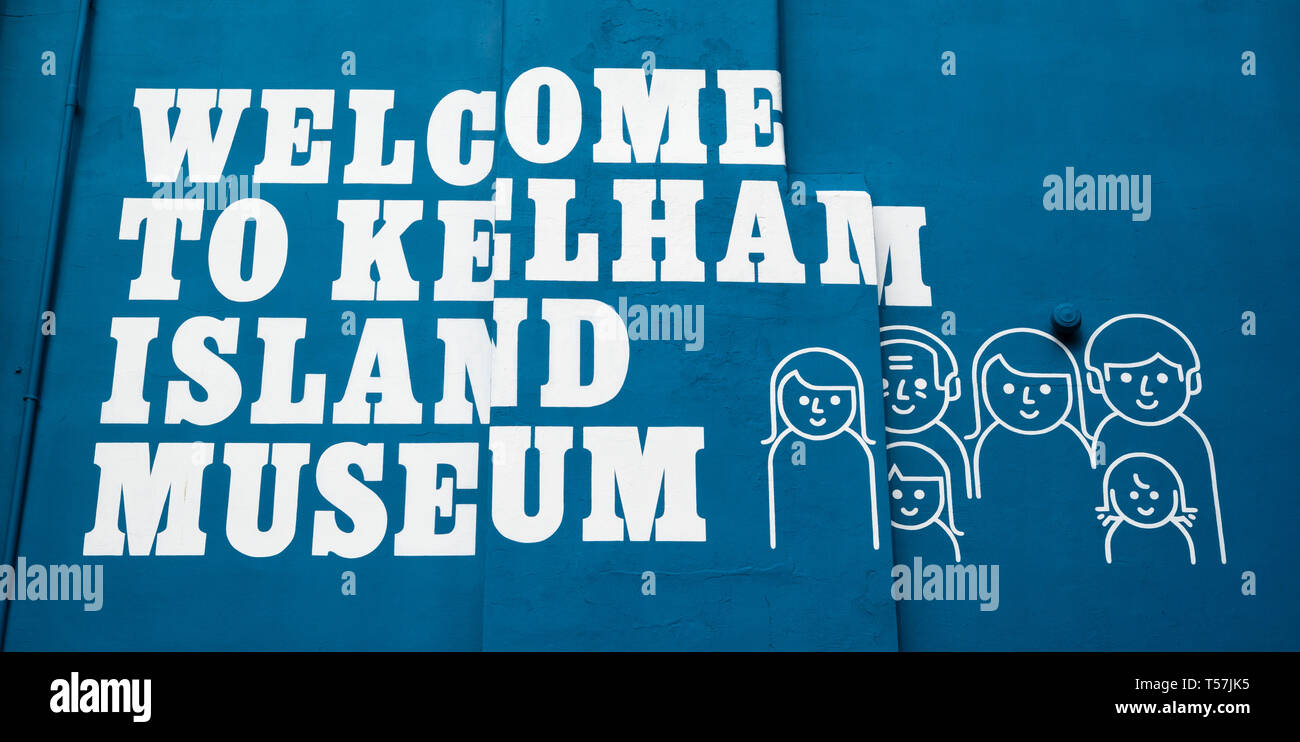 Welcome sign for Kelham Island Museum painted on wall near museum ...