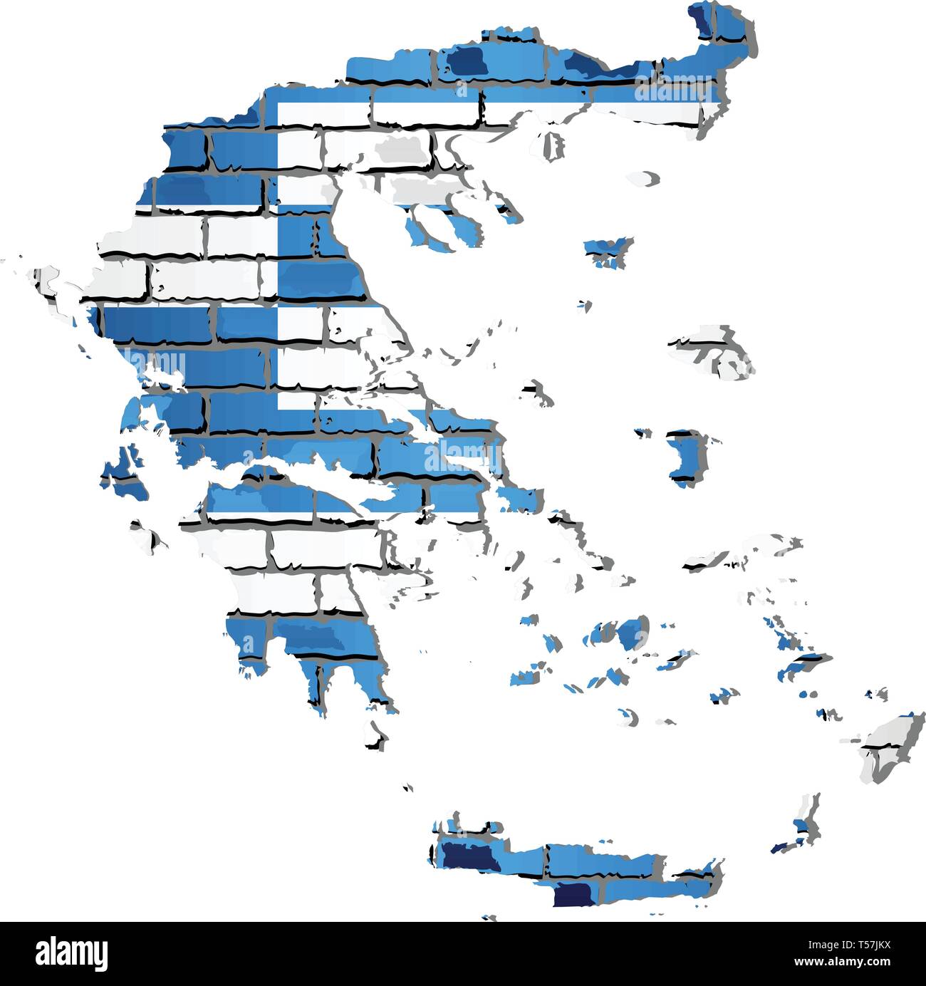 Shiny Greece map on a brick wall - Illustration, Greece map with flag ...