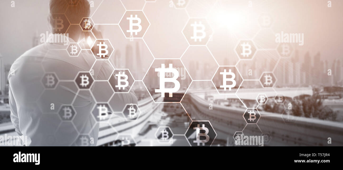 Bitcoin, Blockchain concept on server room background Stock Photo - Alamy