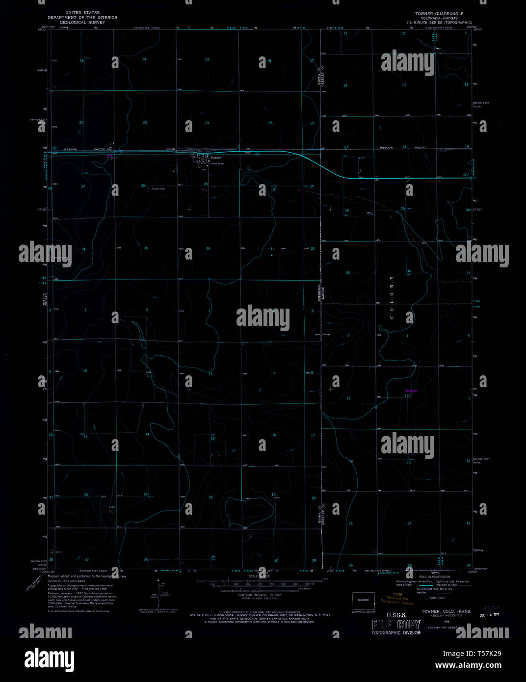 USGS TOPO Map Colorado CO Towner 234766 1968 24000 Inverted Restoration ...