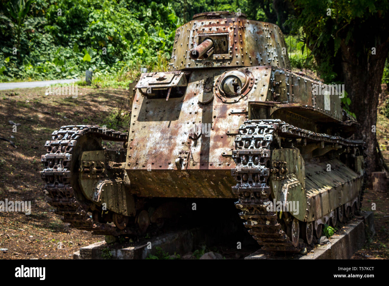 A World War II Tank Monument on the island of Bougainville in Papua New ...