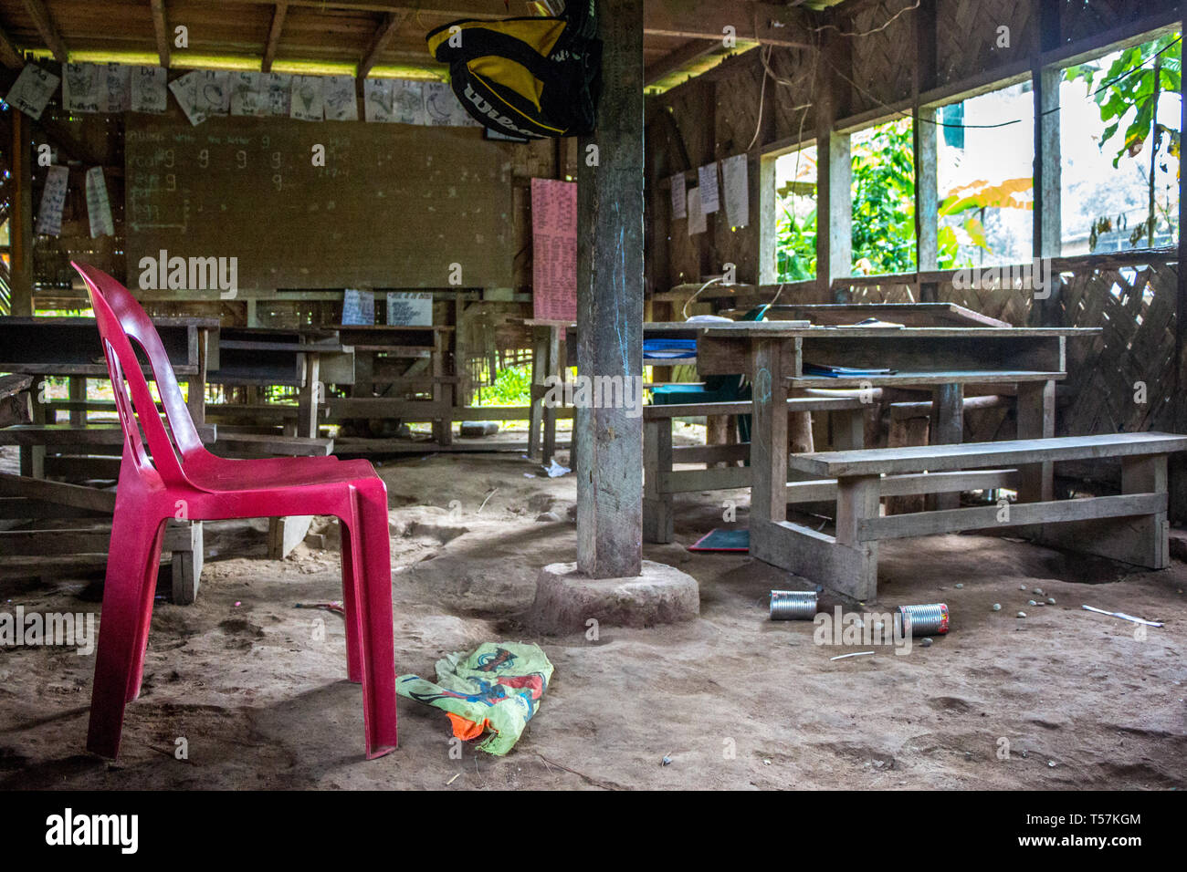 A primitive one room school in a tribal village on the island of ...