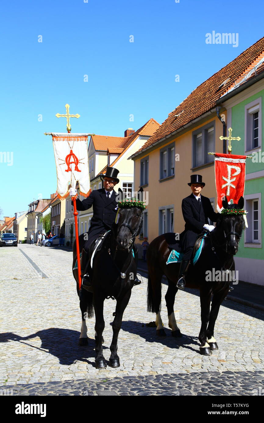 21.04.2019 Ostritz Saxony Germany. The Easter horse procession (the ...