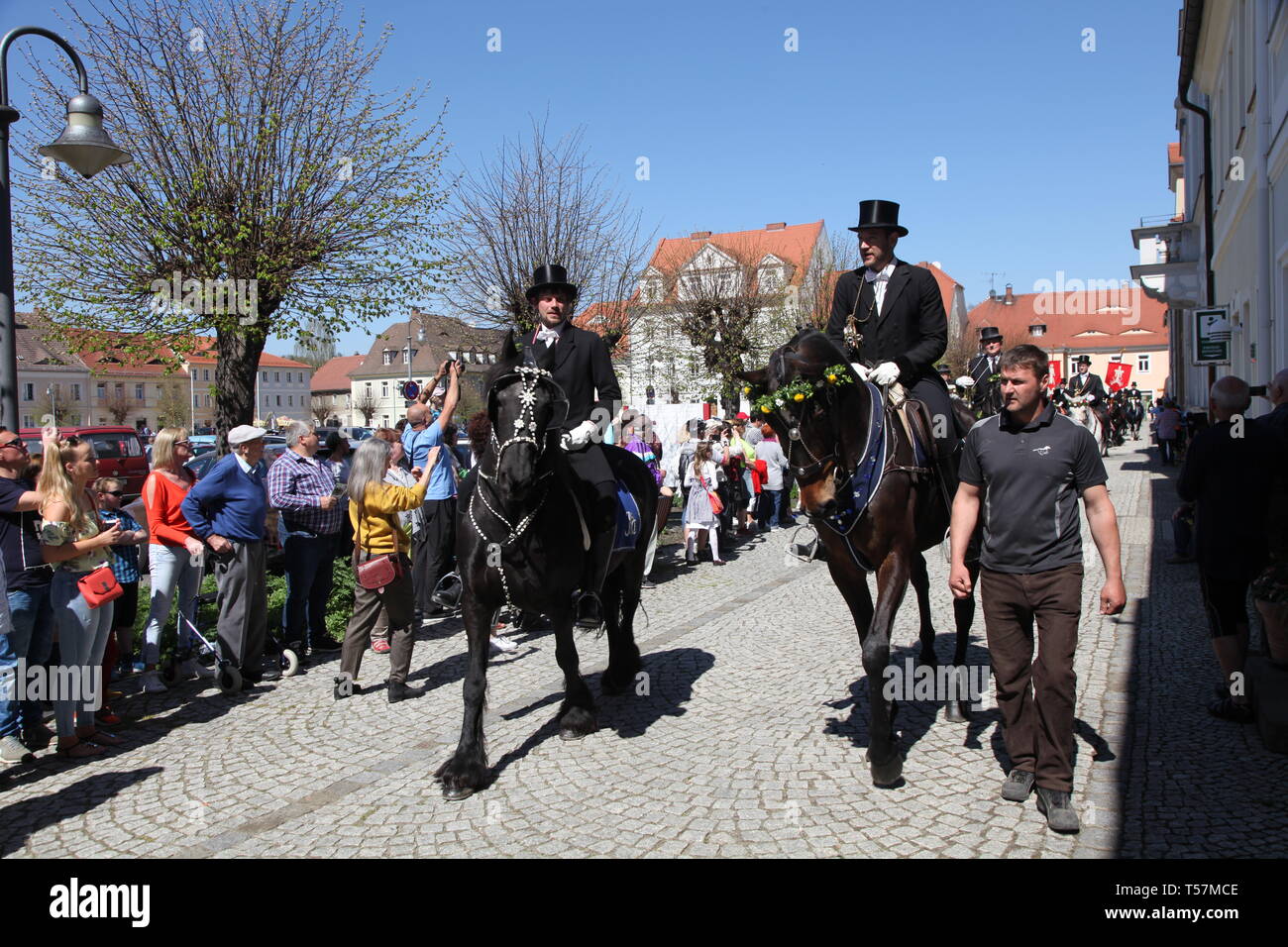 21.04.2019 Ostritz Saxony Germany. The Easter horse procession (the ...