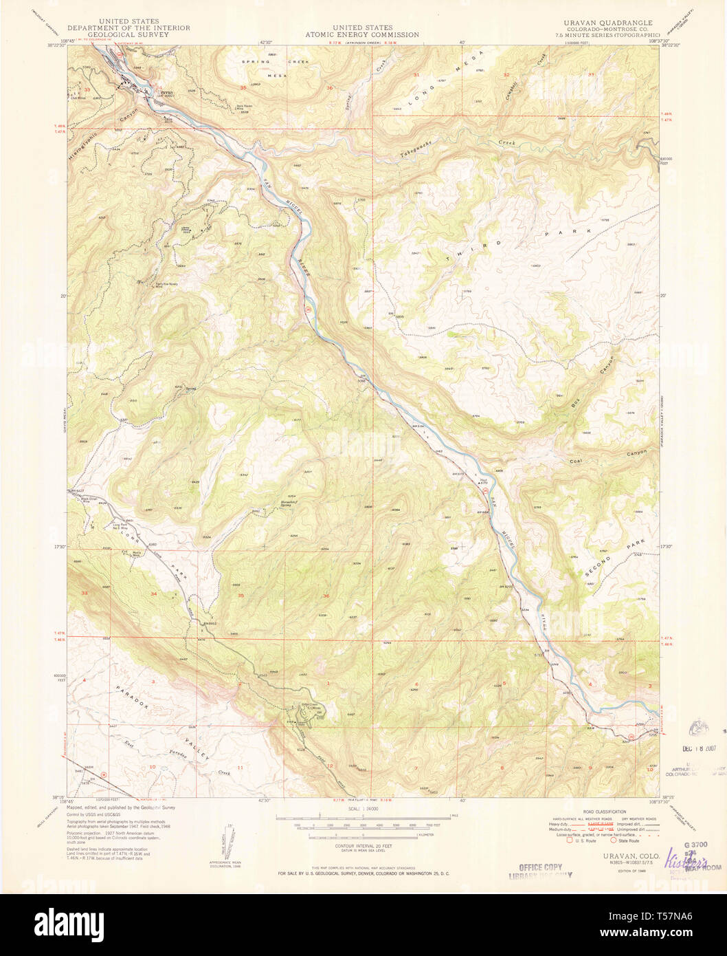 USGS TOPO Map Colorado CO Uravan 401954 1949 24000 Restoration Stock ...