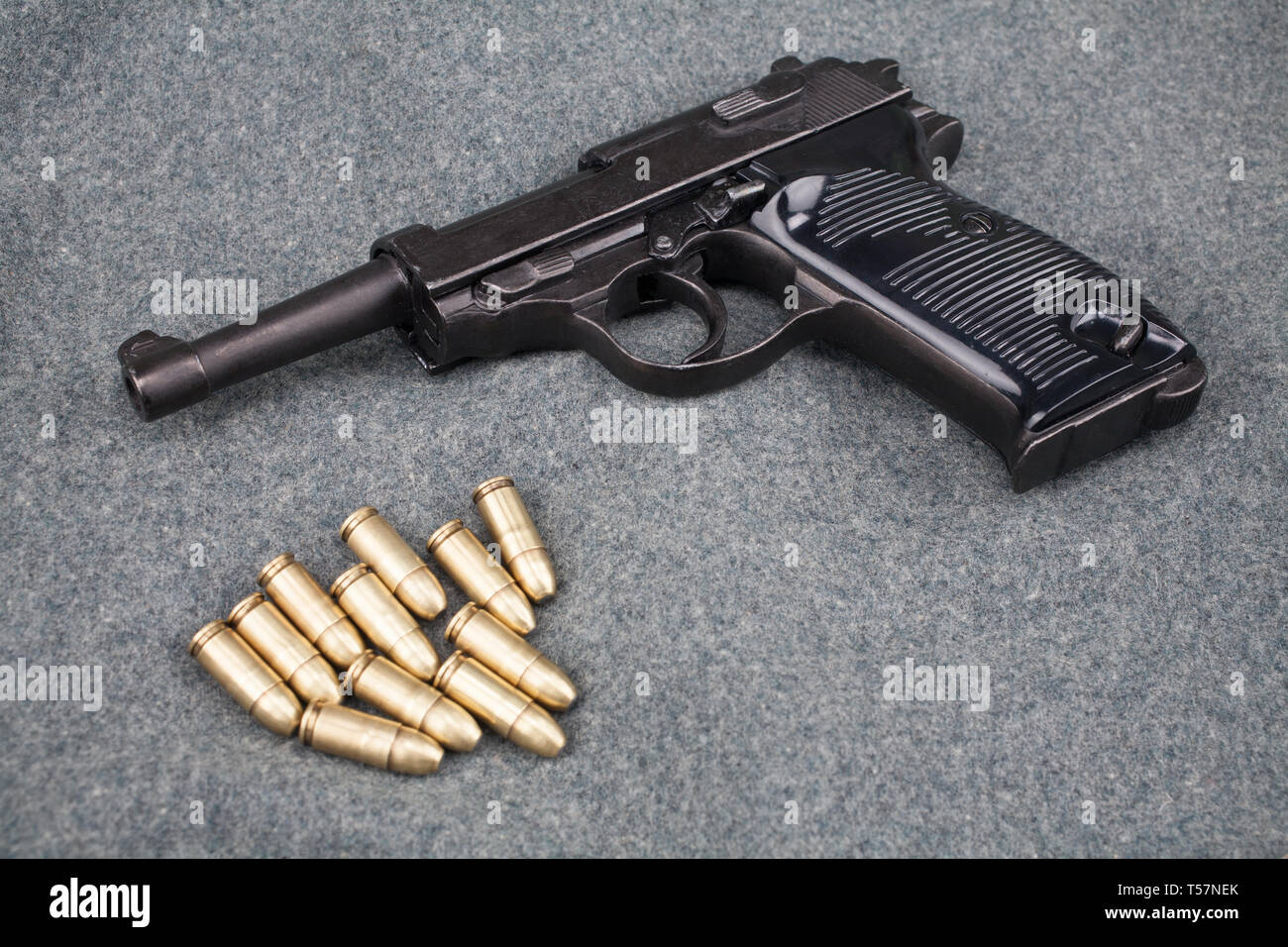 WWII era nazi german army 9 mm semi-automatic pistol with ammunition on ...