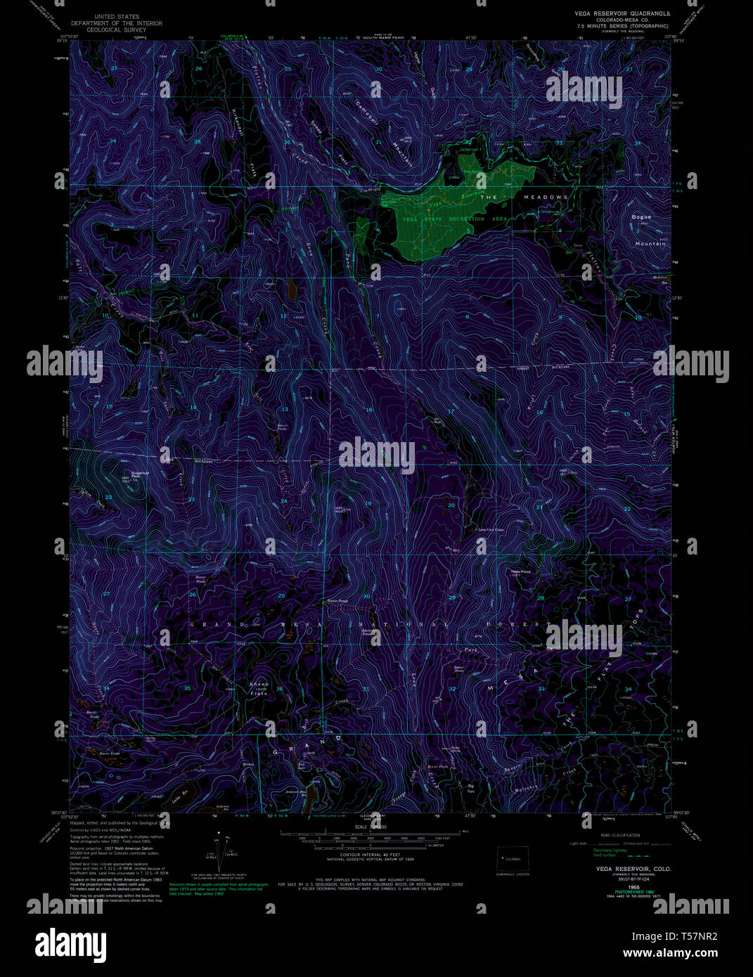 USGS TOPO Map Colorado CO Vega Reservoir 234846 1955 24000 Inverted ...