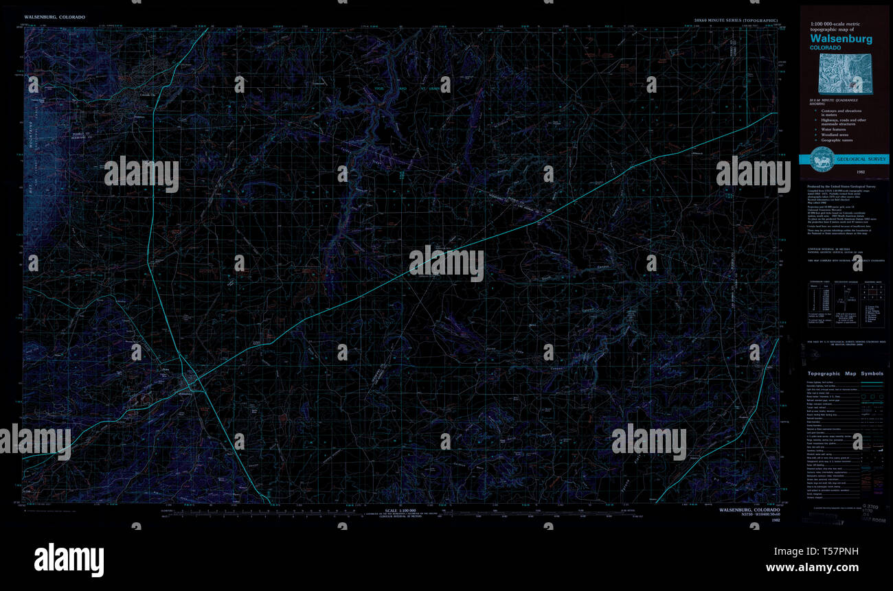 USGS TOPO Map Colorado CO Walsenburg 403064 1982 100000 Inverted ...