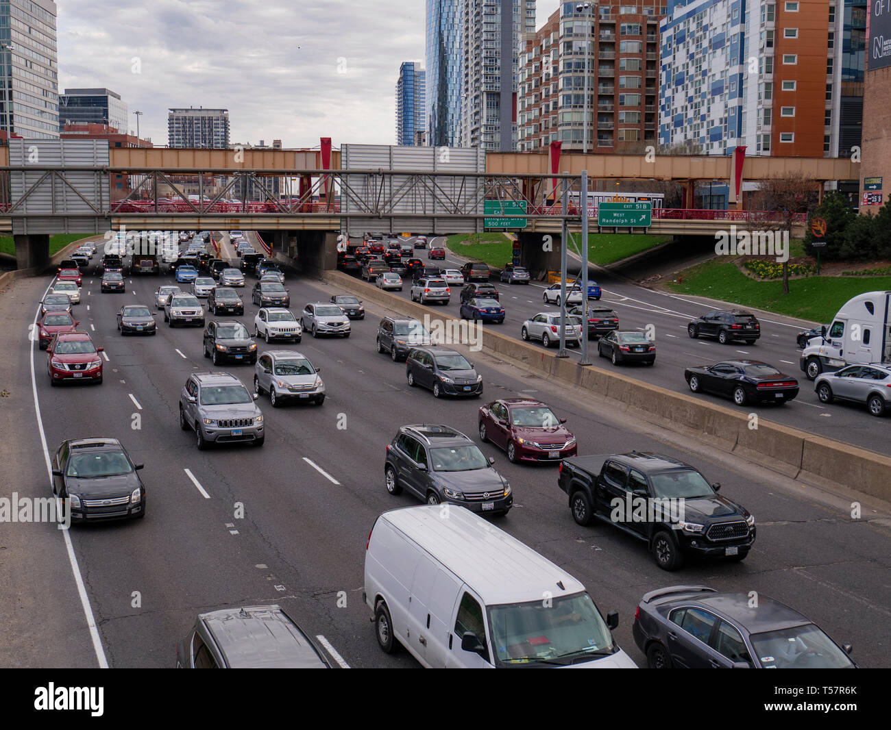 Afternoon rush hour traffic. Kennedy Expressway at Fulton Market ...
