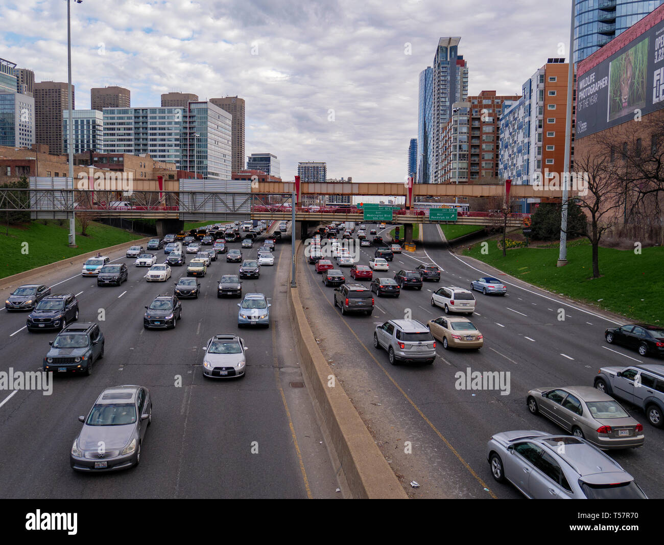 Afternoon rush hour traffic. Kennedy Expressway at Fulton Market ...