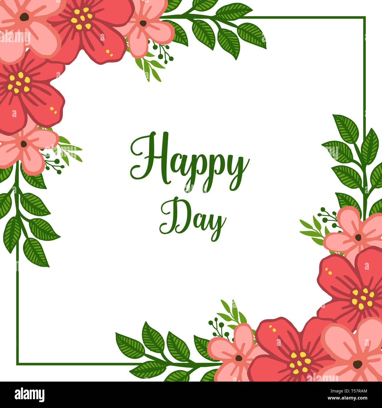 Vector illustration happy day with design orange flower frame hand ...