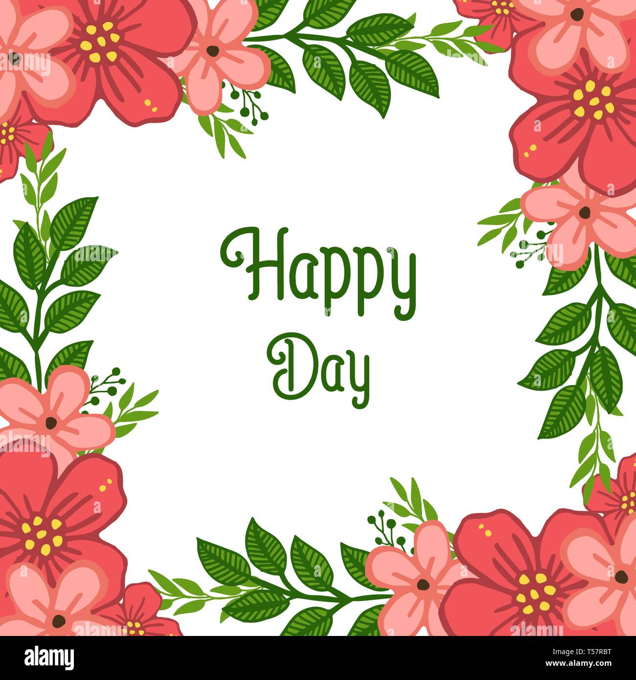 Vector illustration letter happy day with pattern orange flower frame ...