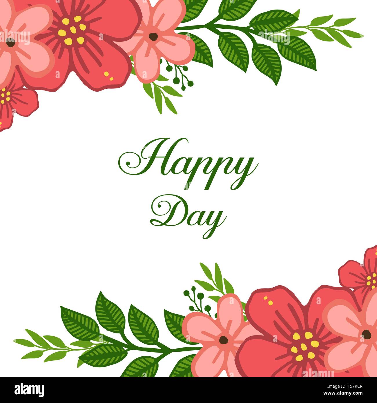 Vector illustration letter happy day with pattern orange flower frame ...