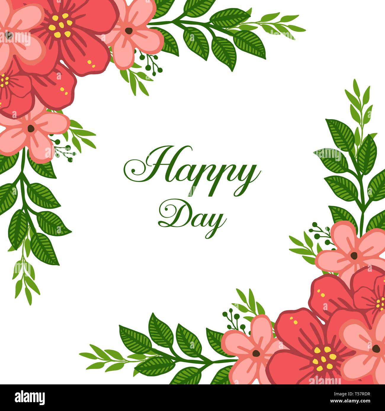 Vector illustration greeting card happy day with frame wreath orange ...