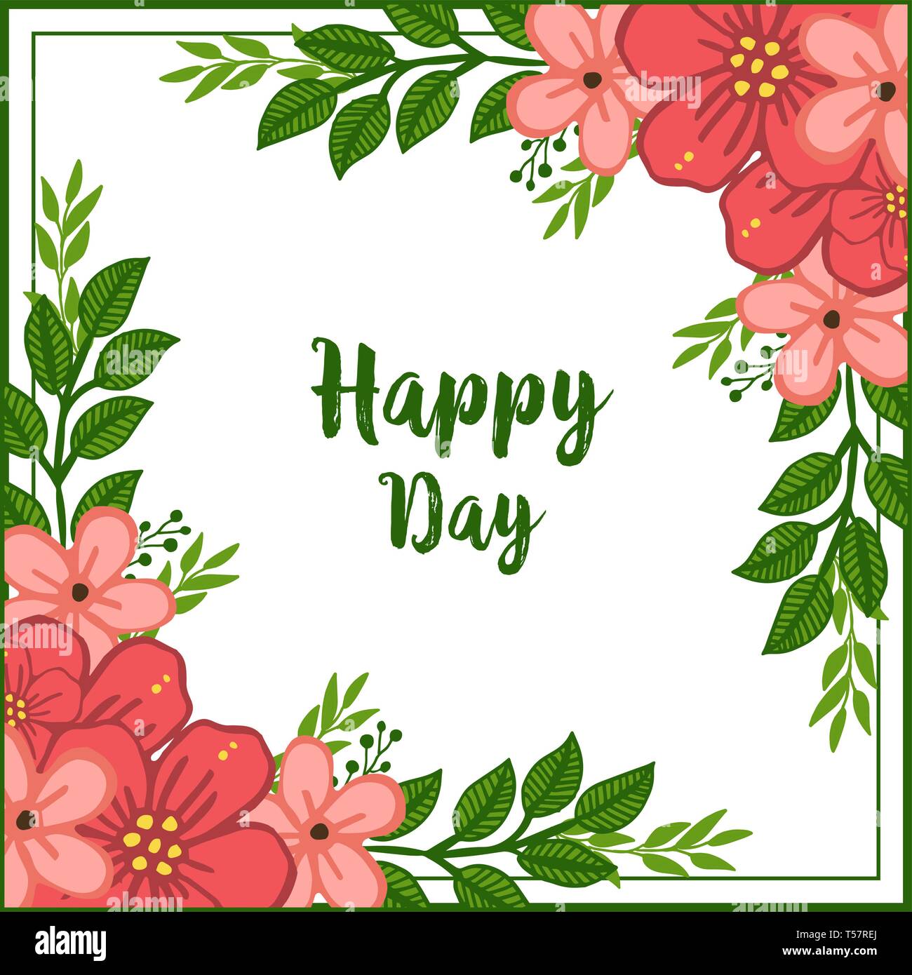 Vector illustration greeting card happy day with frame wreath orange ...