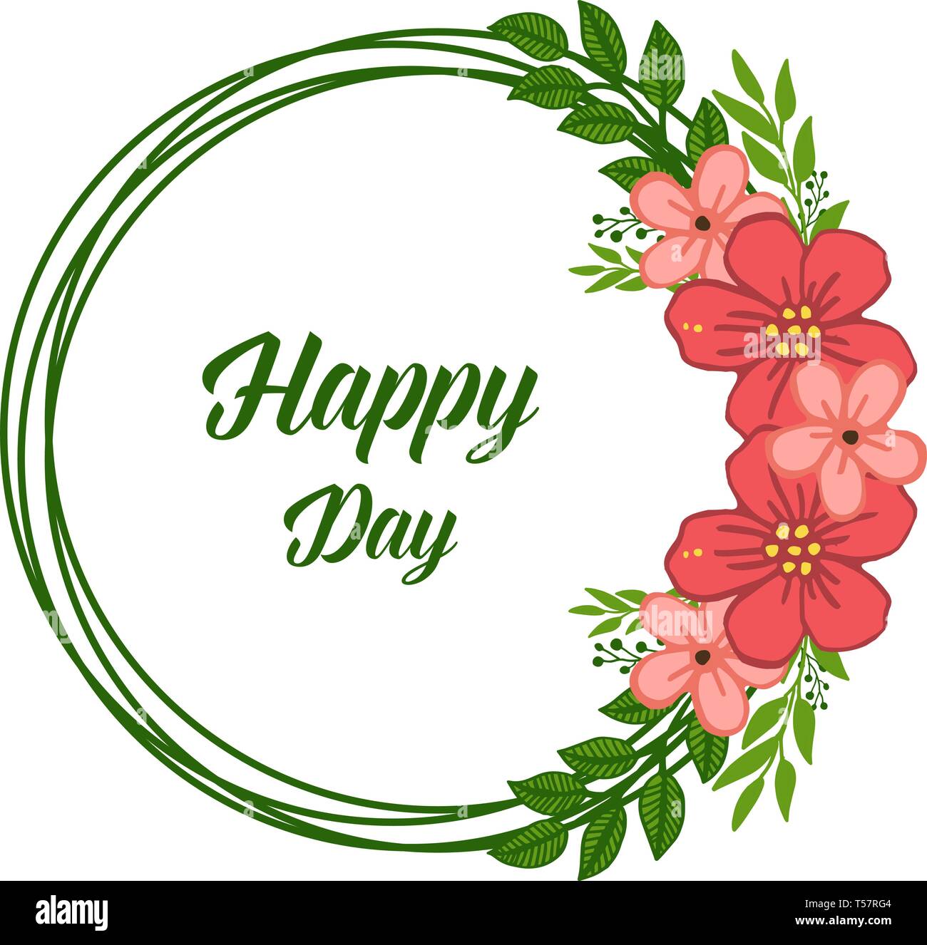 Vector illustration invitation card happy day with round orange wreath ...