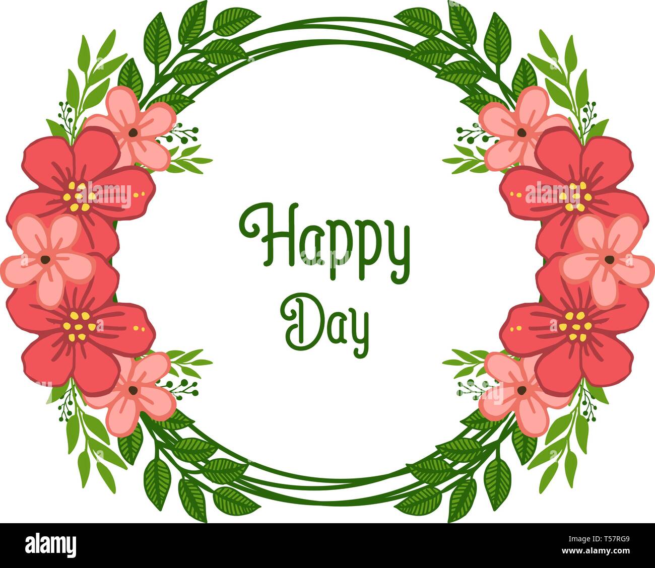 Vector illustration invitation card happy day with round orange wreath ...