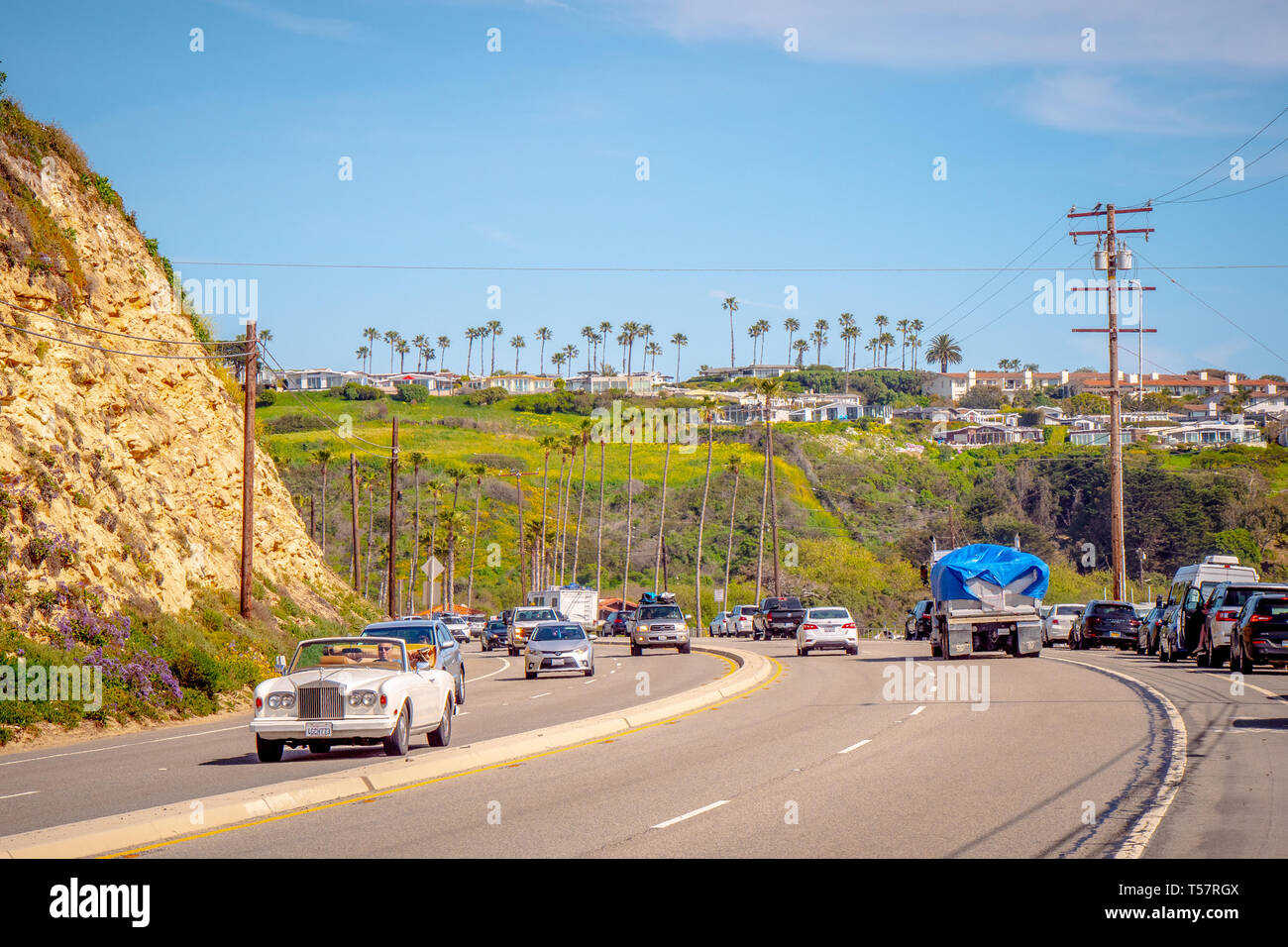 Driving on the PCH Pacific Coast Highway - MALIBU, USA - MARCH 29, 2019 ...