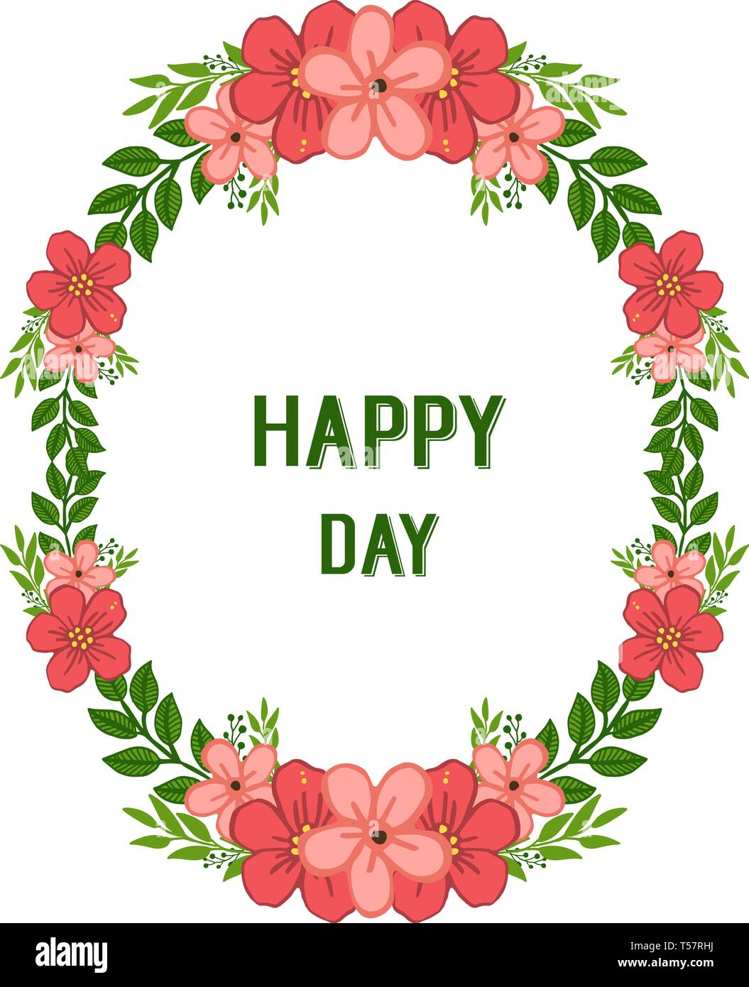 Vector illustration template happy day with art leaf wreath frame hand ...
